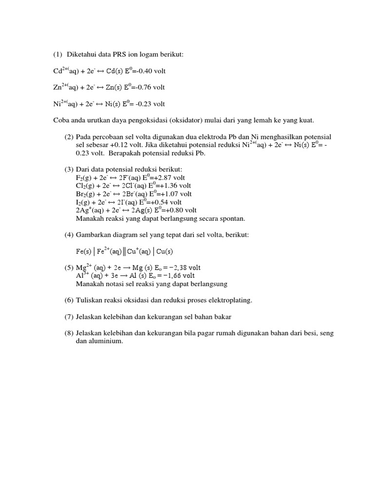 Soal Latihan, Elektrokimia | PDF