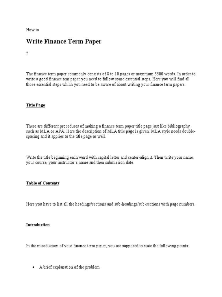 Finance Term Paper | PDF | Citation | Cognition