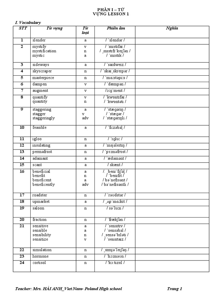 Vocabulary - Lesson 1 - 10D1 | PDF