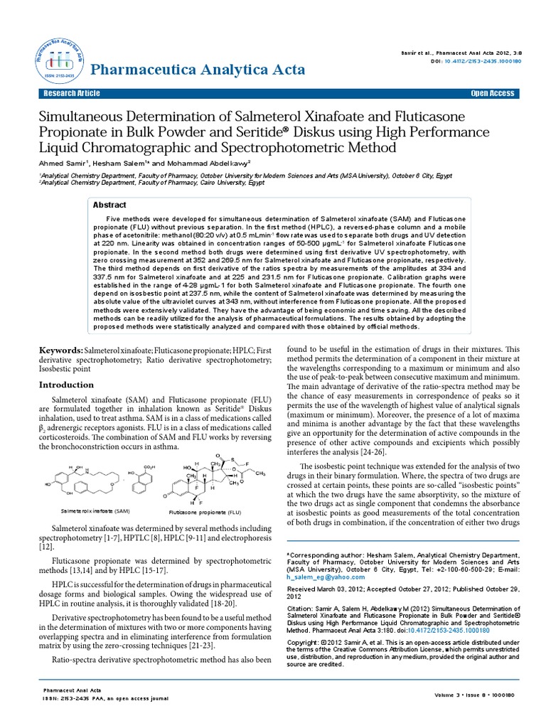 Simultaneous Determination Of Salmeterol Xinafoate And Fluticasone Propionate In Bulk Powder