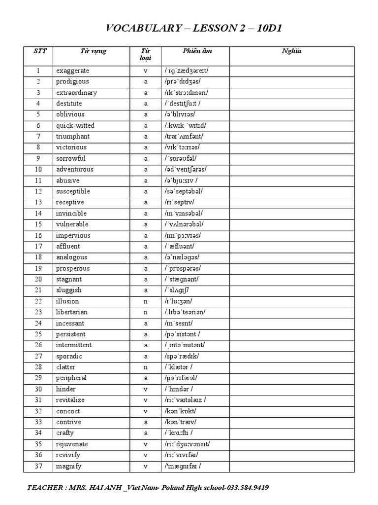 Vocabulary - Lesson 2 - 10d1 | PDF
