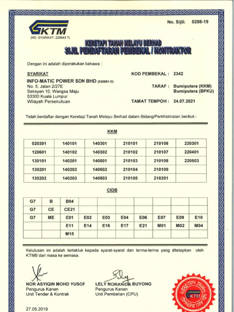 C. Company Registration With KTMB and MOF and Appointed Letter | PDF