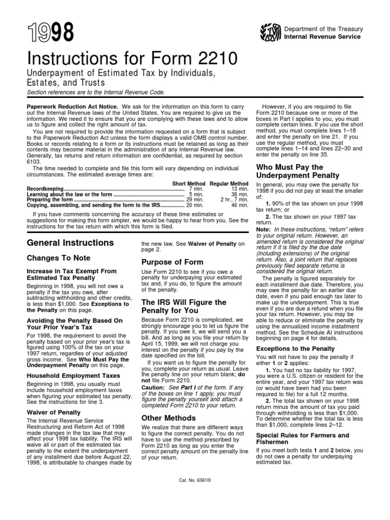 Instructions For Form 2210: Underpayment of Estimated Tax by ...