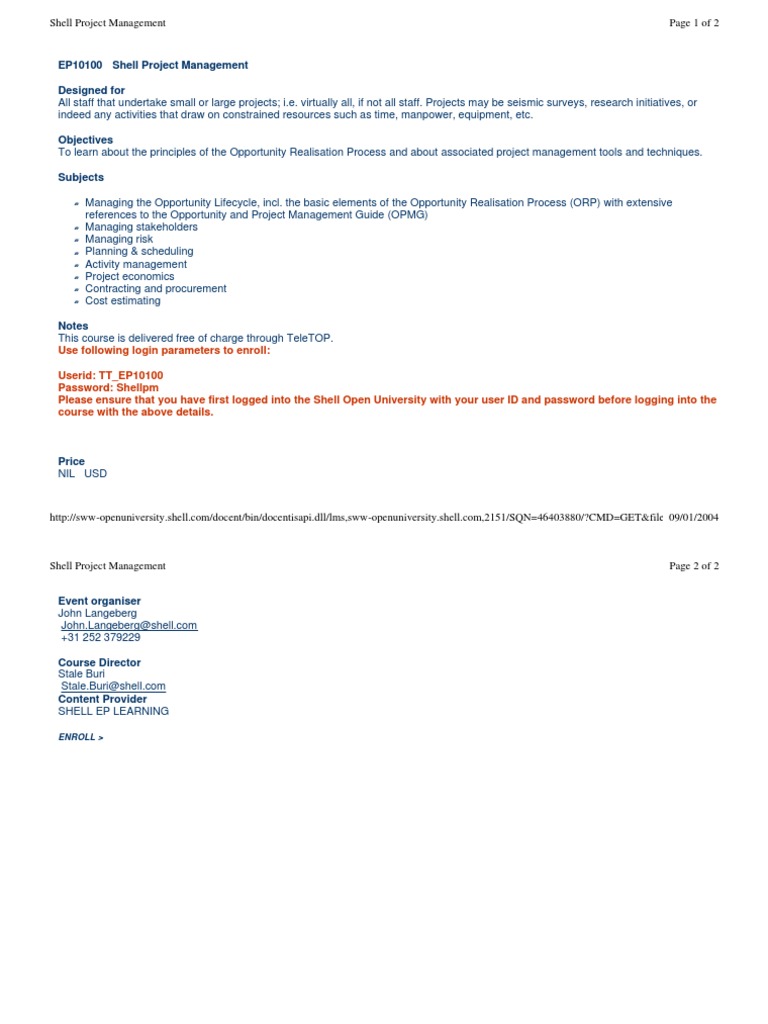 EP10100-Shell Project Management | PDF