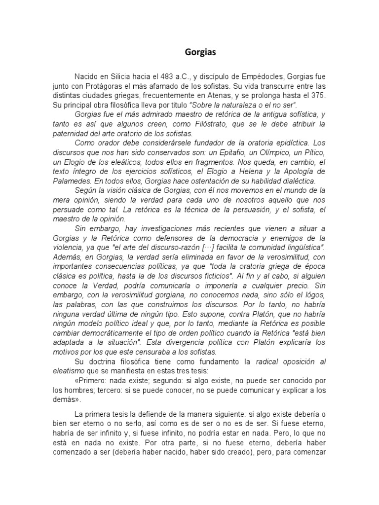 Gorgias: Retórica y Nihilismo Sofista | PDF | Teorías filosóficas