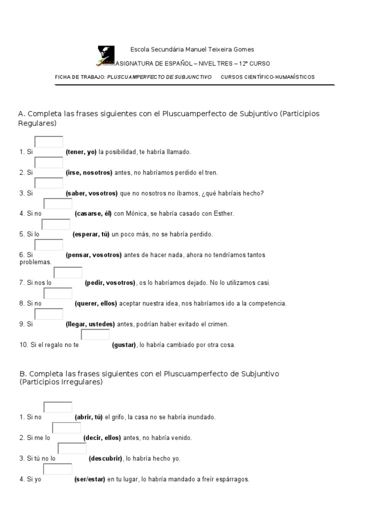 Ejercicios de Pluscuamperfecto de Subjuntivo | PDF | Ocio