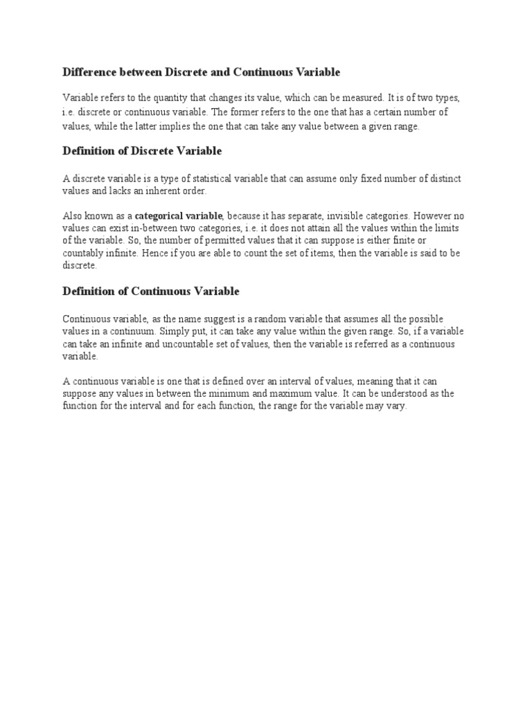 Difference Between Discrete and Continuous Variable | PDF | Random ...