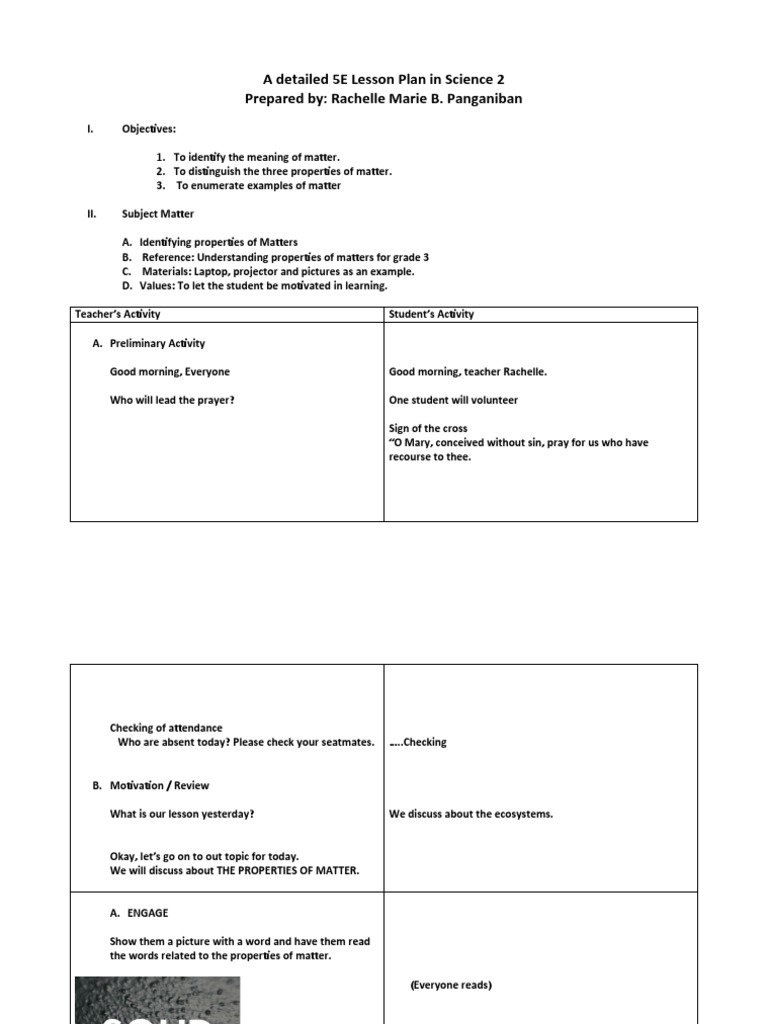 5E Lesson Plan: Properties of Matter | PDF | Liquids | Gases