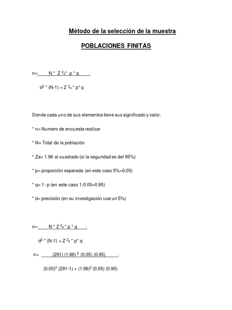 Cálculo de Muestra para Poblaciones Finitas | PDF