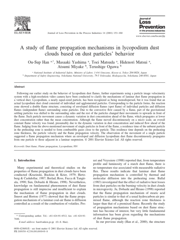 A Study of Flame Propagation Mechanisms in Lycopodium Dust Clouds Based ...