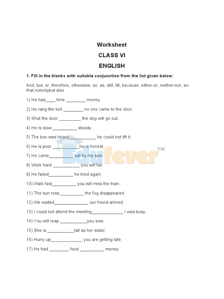 English Class 6 Worksheet Set - 2 | PDF