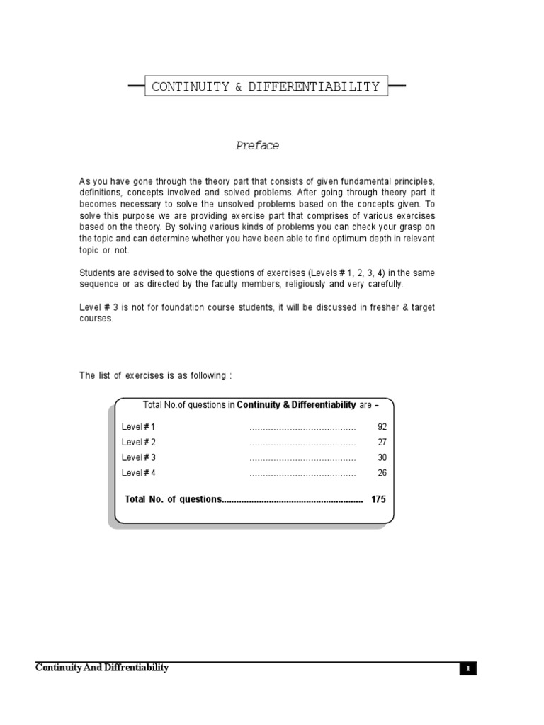 Continuity and Differentiability Exercises | PDF | Continuous Function ...