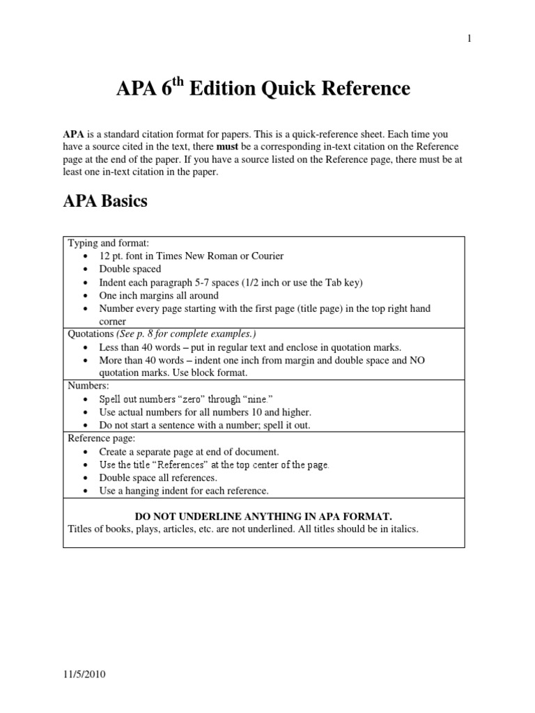 APA Quick Reference | PDF | Apa Style | World Wide Web