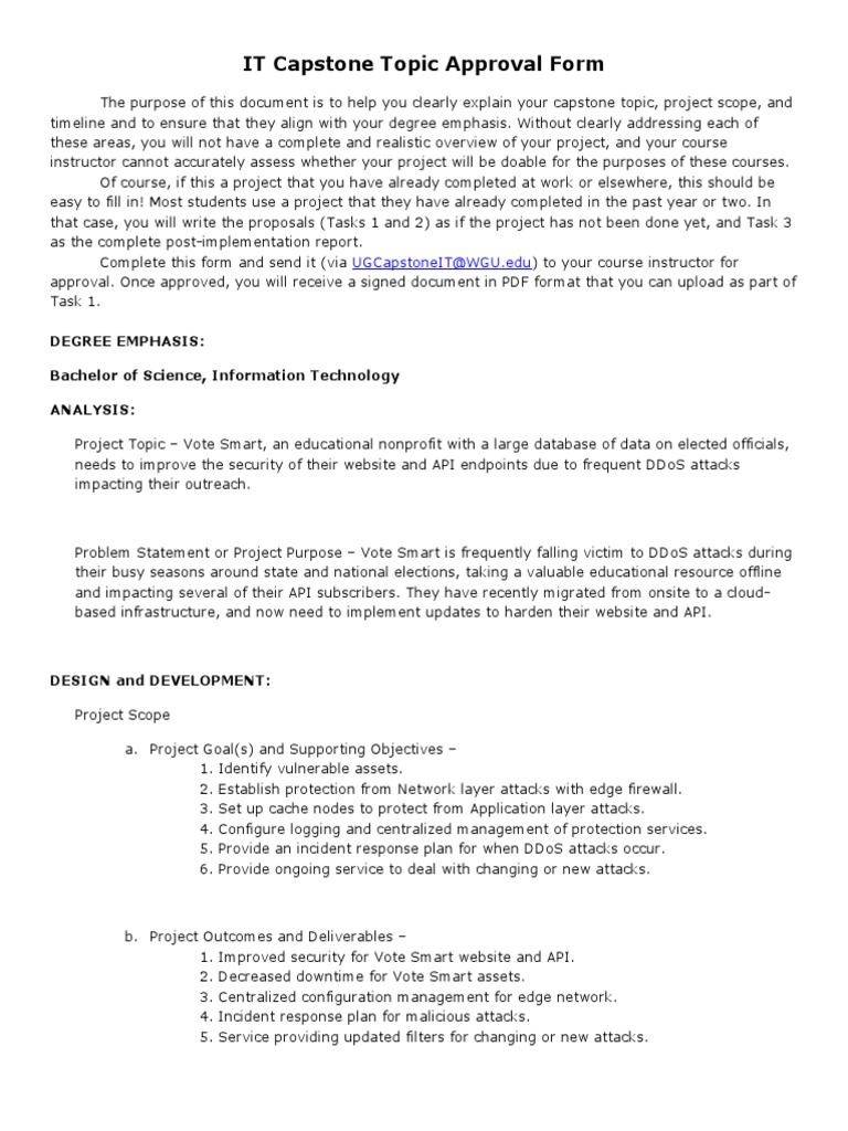 IT Capstone Topic Approval Form: Degree Emphasis: Bachelor of Science ...