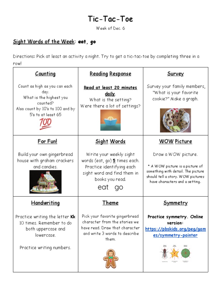 Tic Tac Toe Week of Dec | PDF
