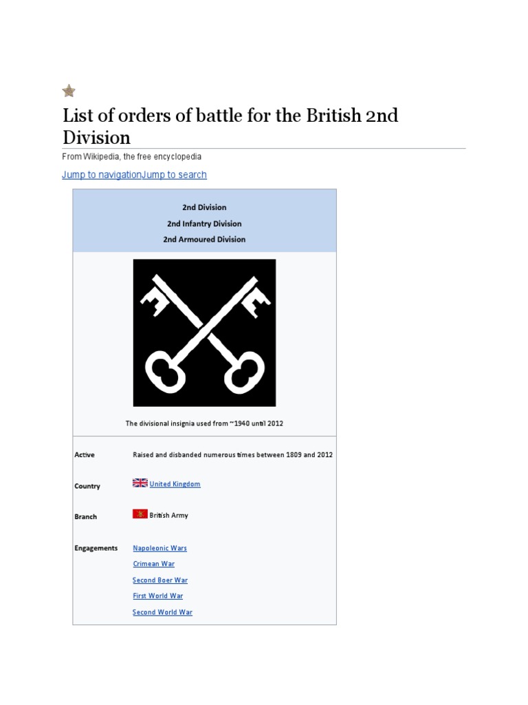 List of Orders of Battle For The British 2nd Division | PDF | Division ...
