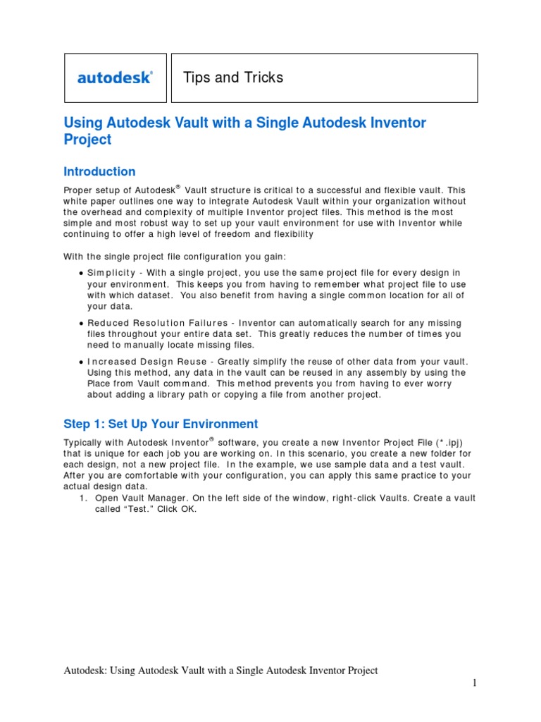 Using Autodesk Vault With A Single Autodesk Inventor Project | PDF | Computer File | System Software