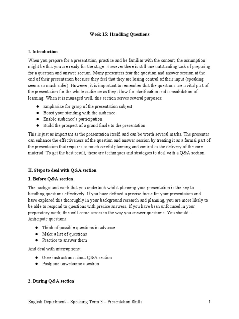 Week 15: Handling Questions | PDF | Question | Cognitive Science