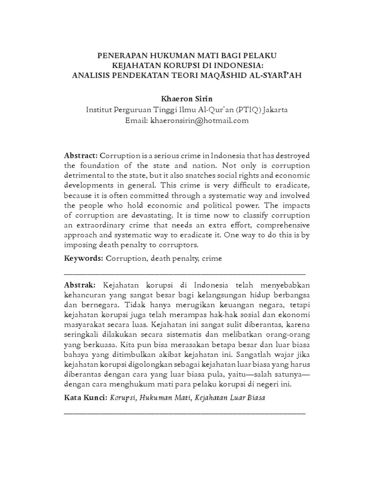 ID Penerapan Hukuman Mati Bagi Pelaku Kejahatan Korupsi Di Indonesia ...