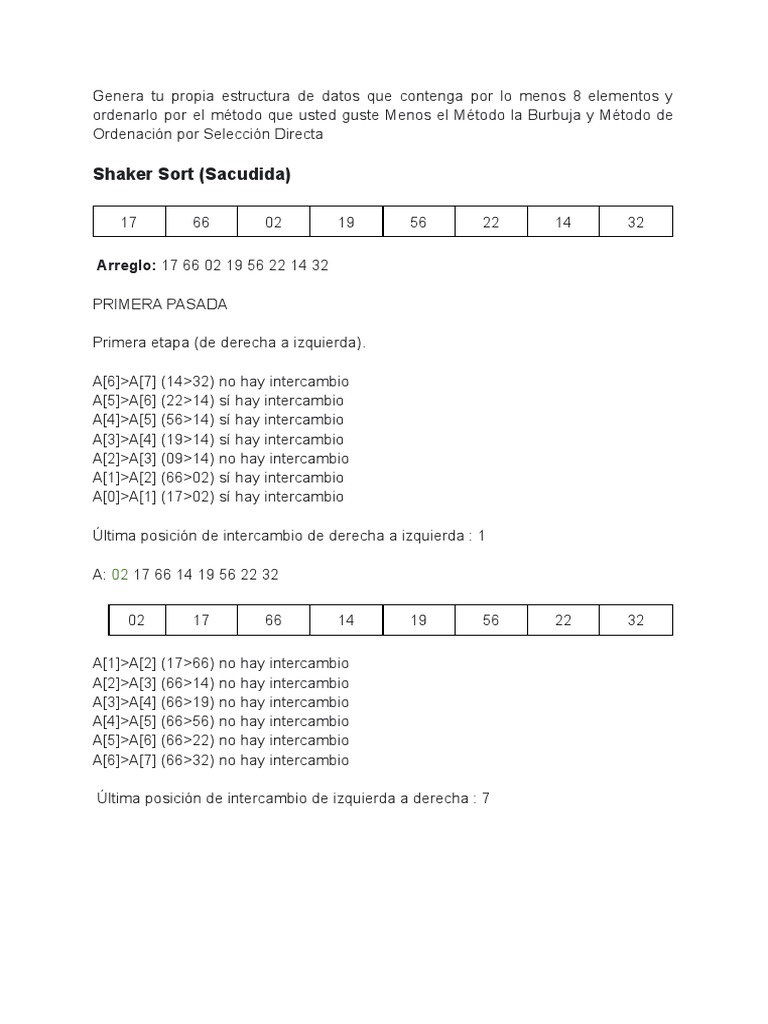 Ordenamiento de datos mediante el método de Shaker Sort | PDF