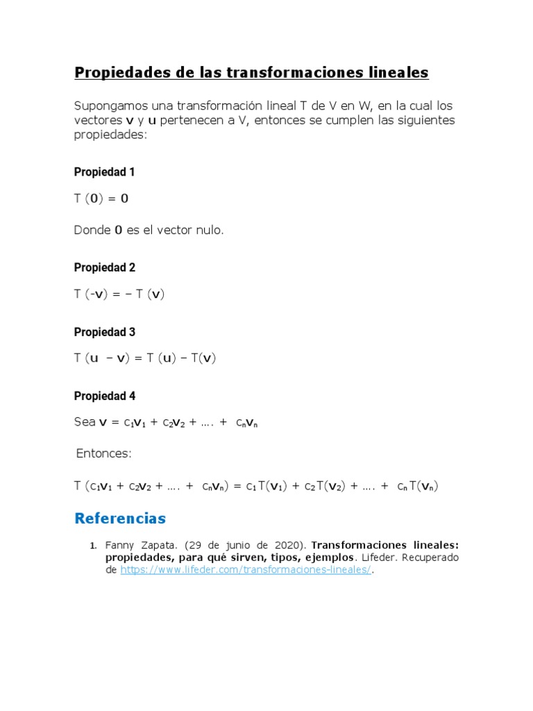 Algebra Lineal-Propiedades de Las Transformaciones Lineales | PDF