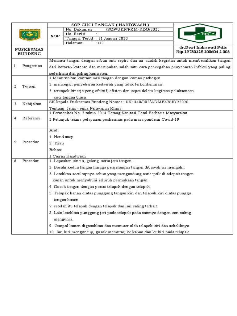 SOP Cuci Tangan Hand Wash Ok | PDF