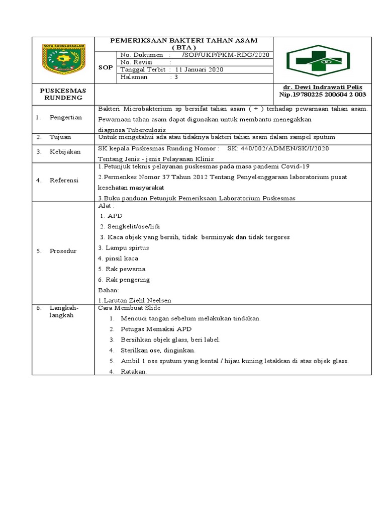 SOP Pemeriksaan BTA Revisi | PDF | Sains & Matematika