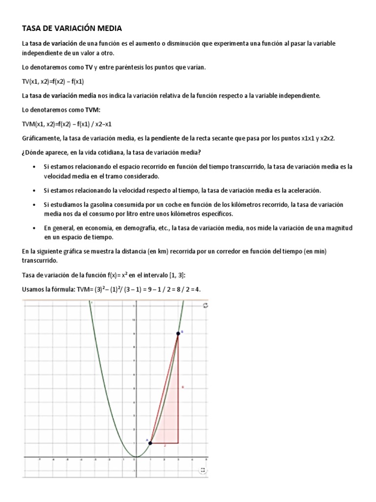 Tasa de Variación Media: Conceptos y Fórmulas | PDF | Métodos y ...