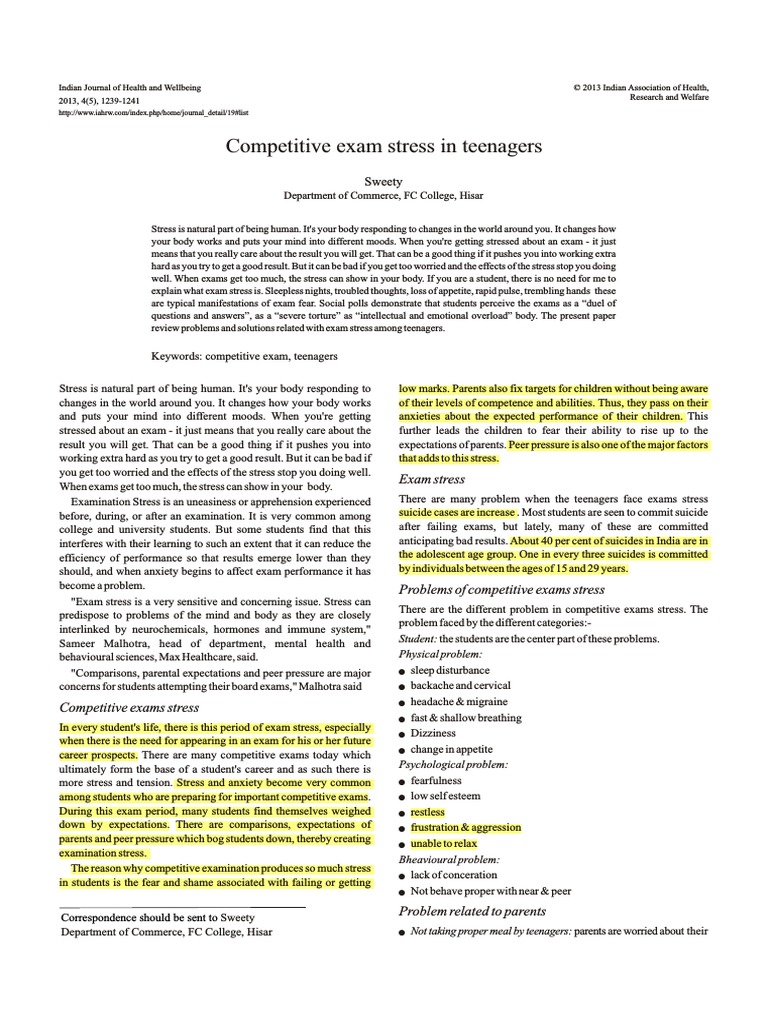 Competitive Exam Stress in Teenagers: Sweety | PDF | Adolescence ...