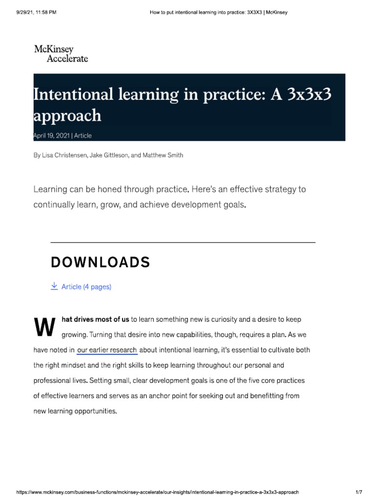 Intentional Learning in Practice - A 3x3x3 Approach | PDF