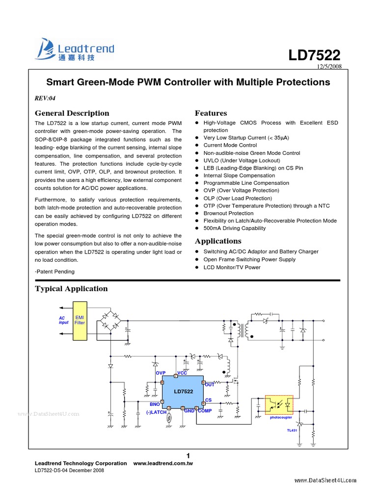 Smart Green-Mode PWM Controller With Multiple Protections: General Description Features | PDF ...
