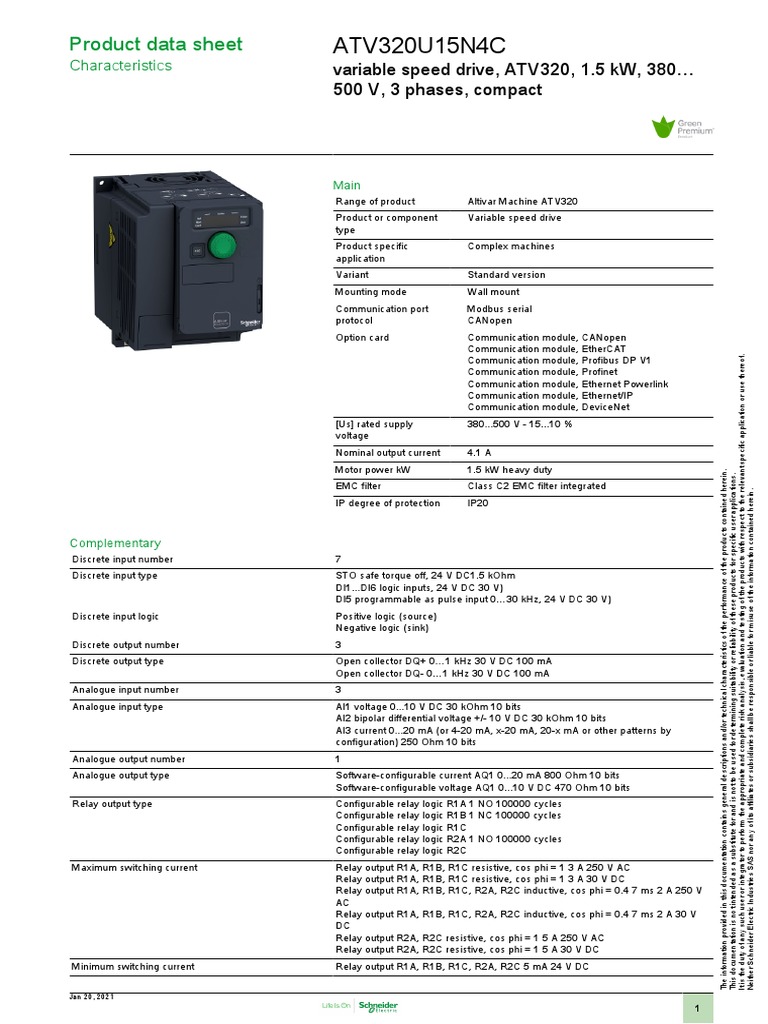 Altivar Machine ATV320 ATV320U15N4C Document | PDF | Electric Motor | Relay