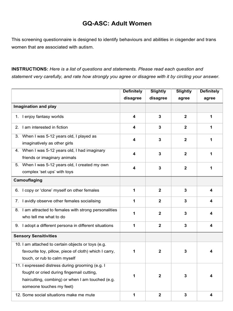 GQ ASC Adult Women | PDF | Autism Spectrum | Autism