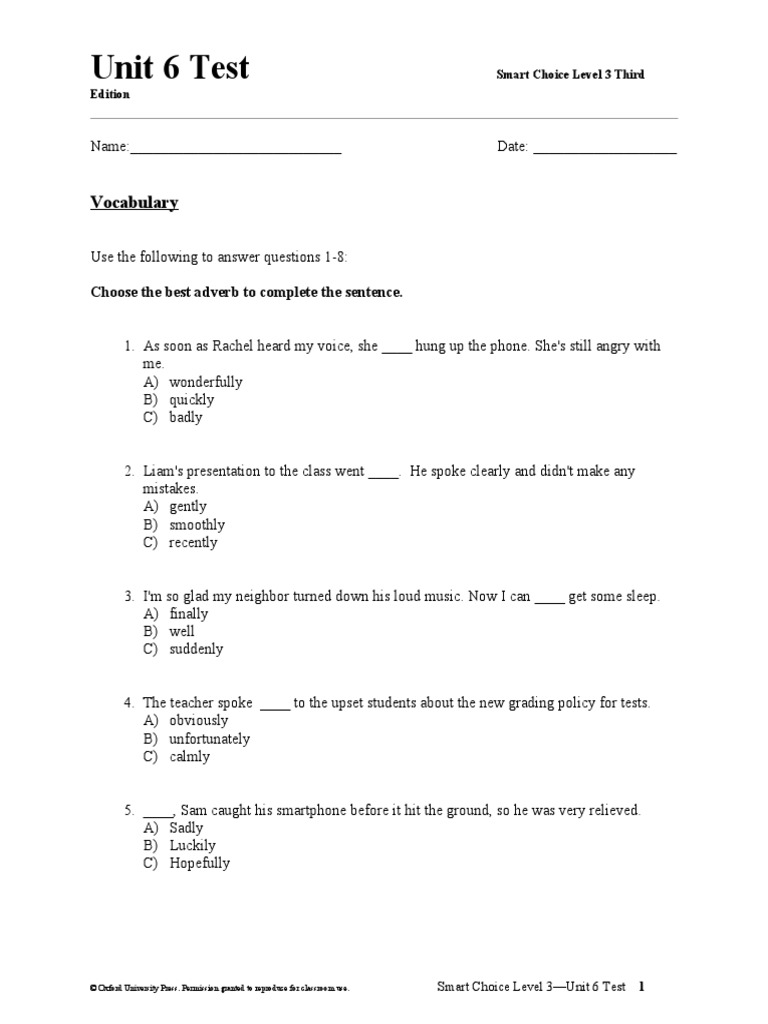 Unit 6 Test: Vocabulary | PDF