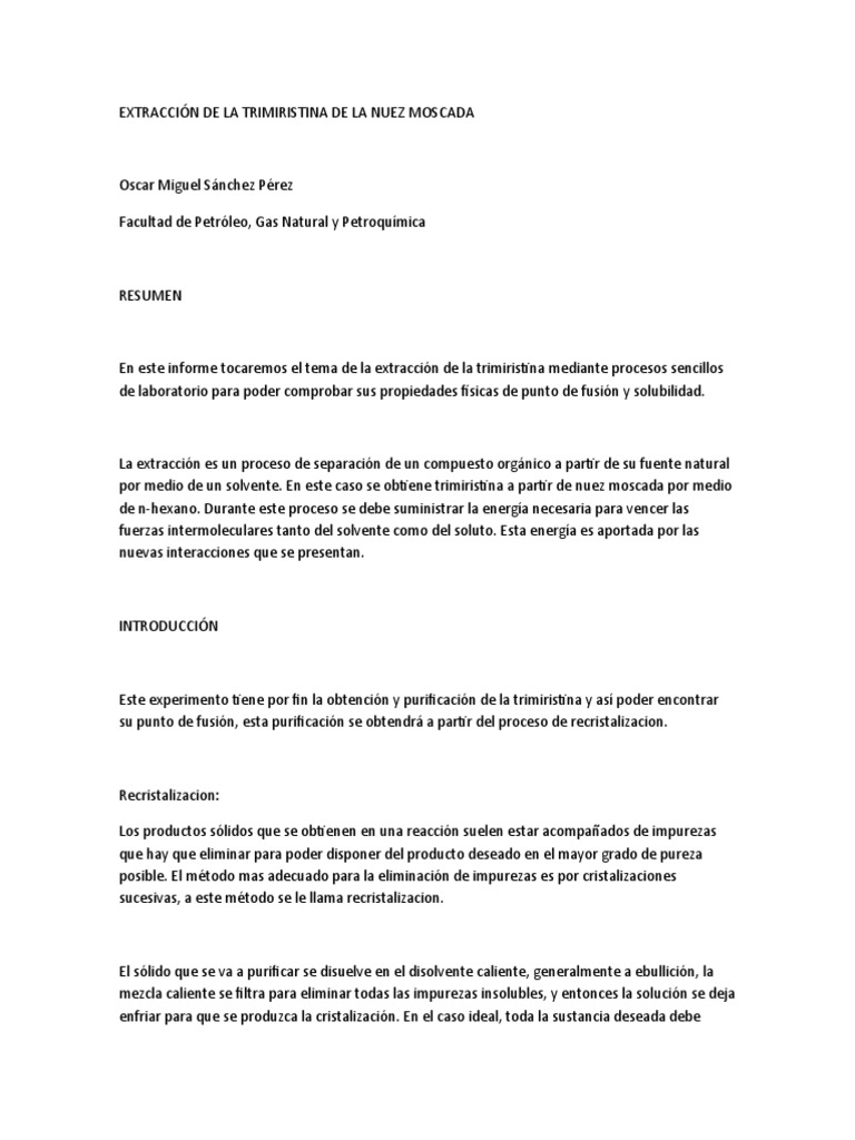 Extracción de Trimiristina de Nuez Moscada | PDF | Solubilidad ...