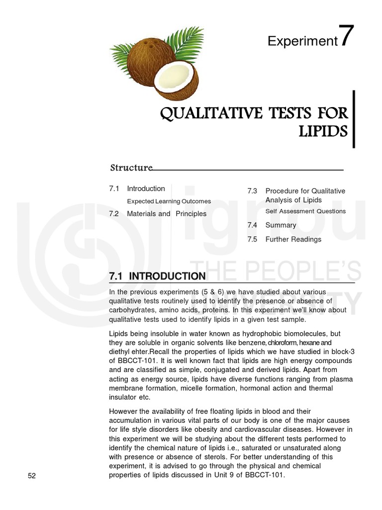 Qualitative Tests For Lipids: Experiment | PDF | Lipid | Solution