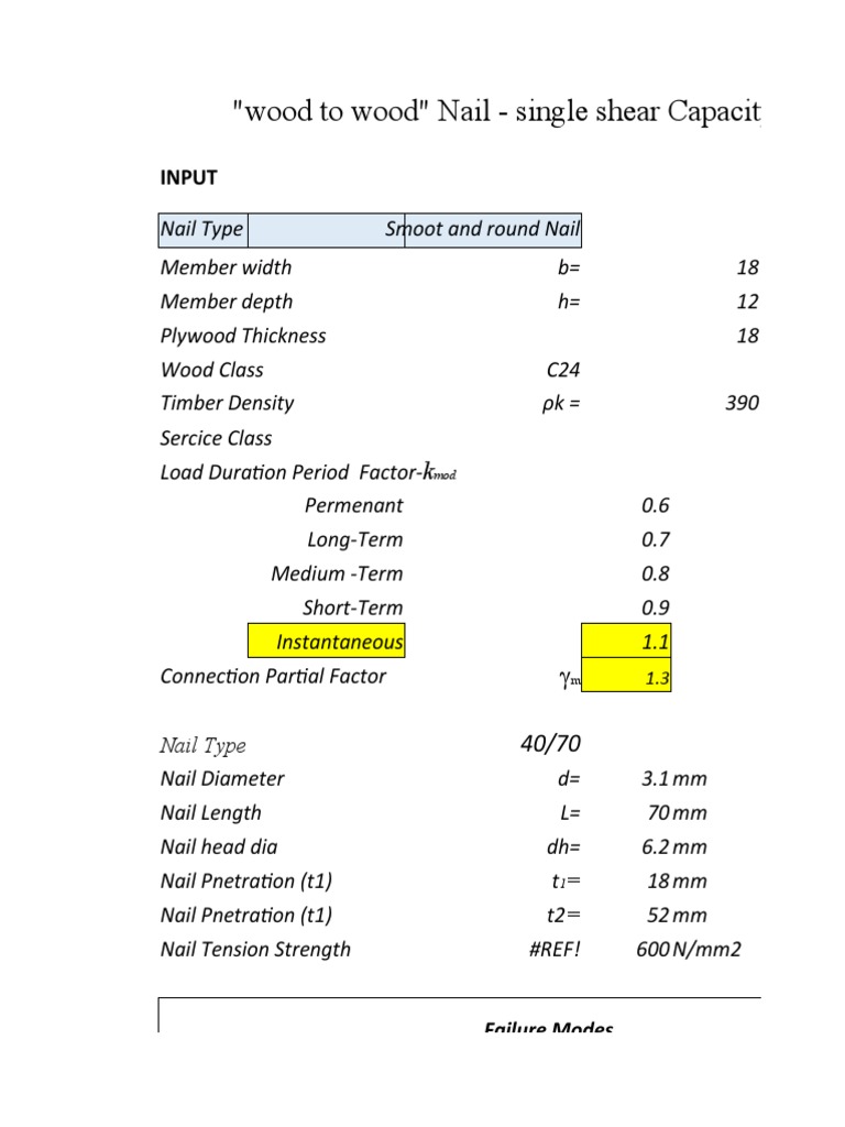 "Wood To Wood" Nail - Single Shear Capacity: Input | PDF | Wood ...
