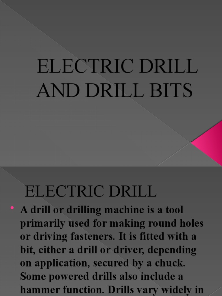 Electric Drill and Drill Bits | PDF | Drill | Metalworking