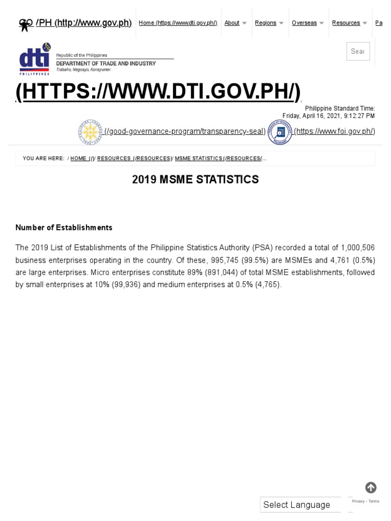 MSME Statistics - Department of Trade and Industry Philippines | PDF ...