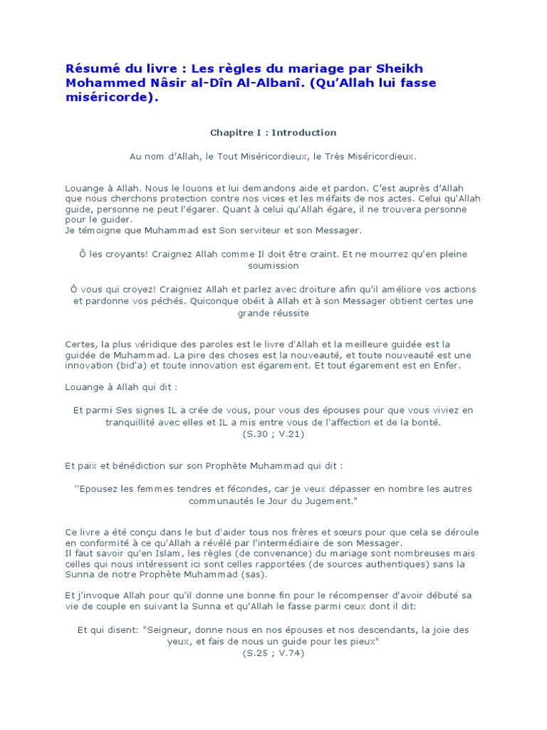 Les Règles Du Mariage Cheik Albani | PDF | Mahomet | Allah