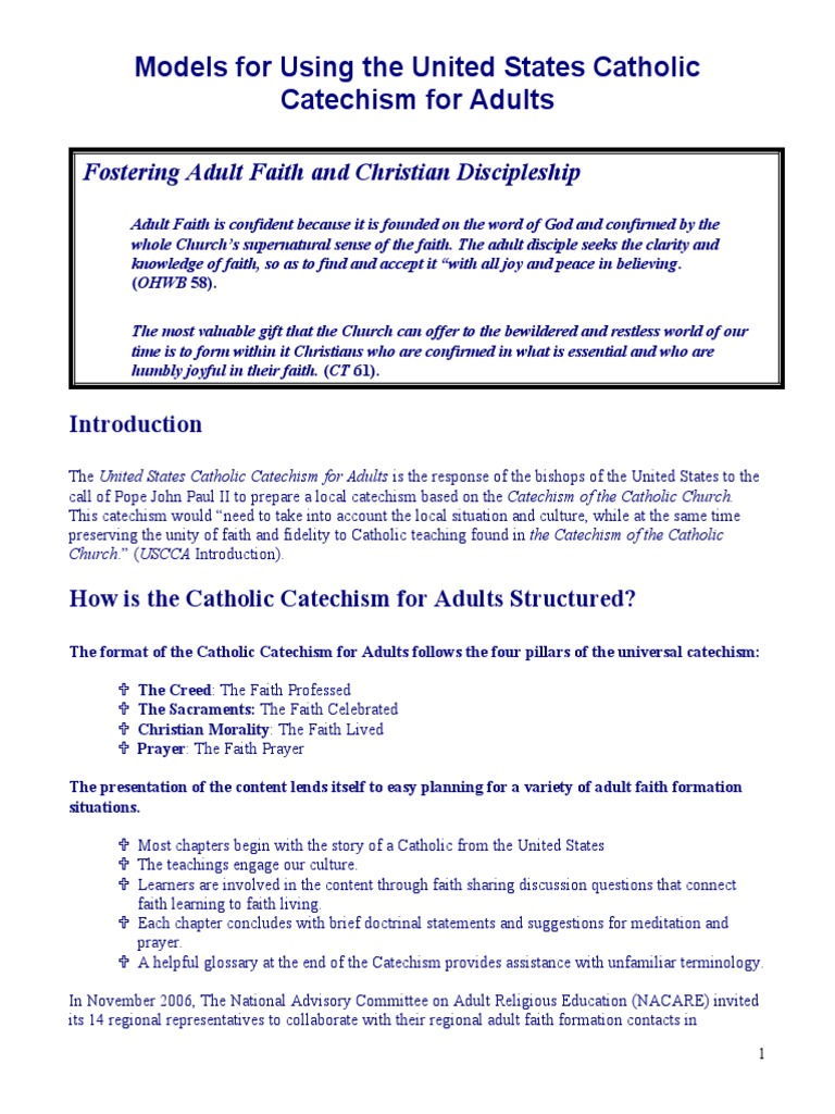 Models For Using The United States Catholic Catechism For Adults ...