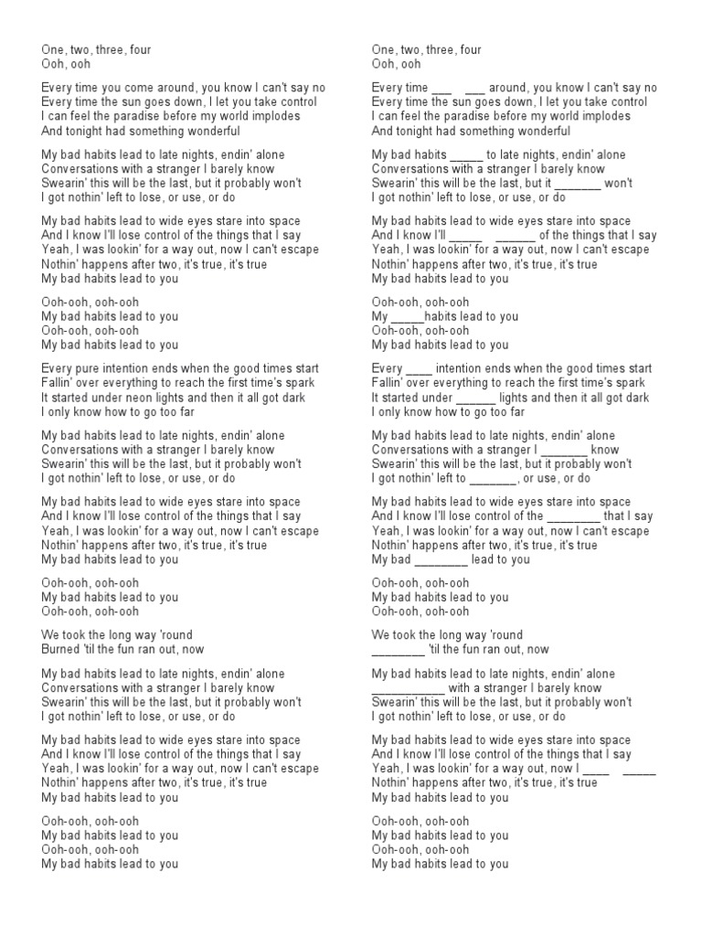 Listening Songs Bad Habits Pdf