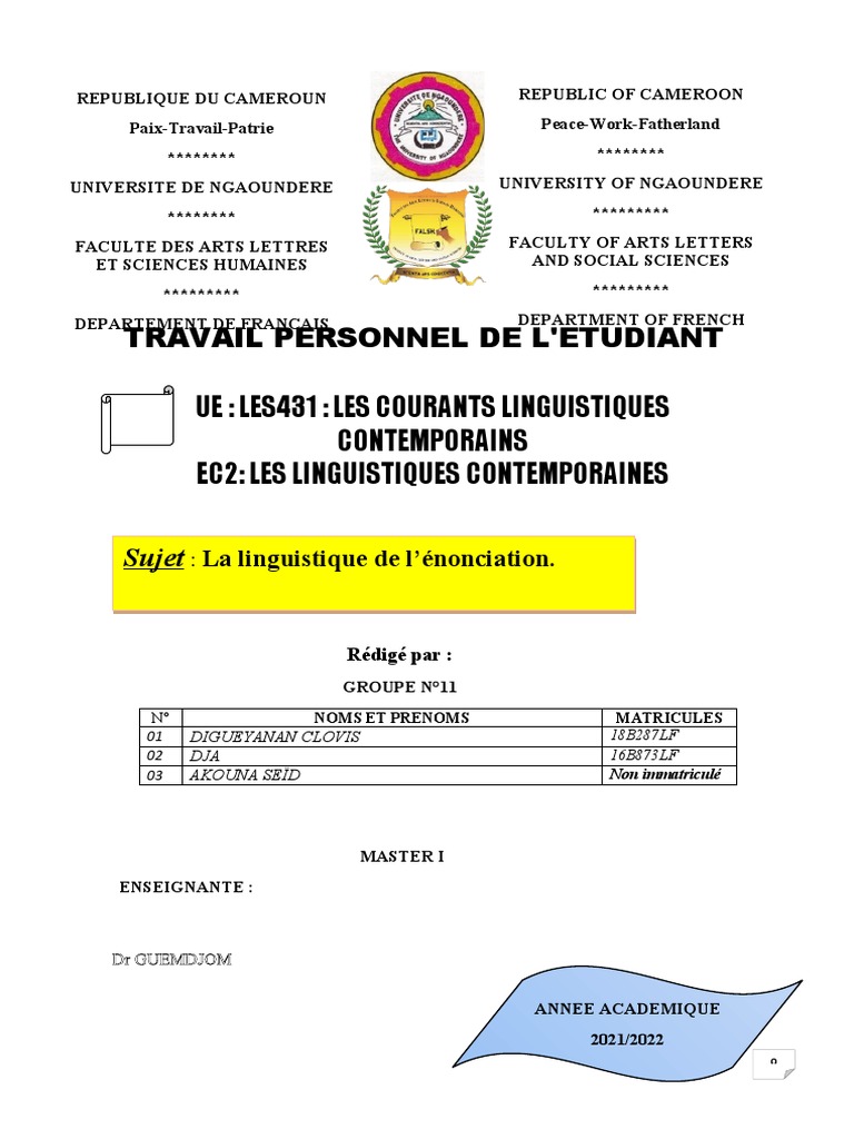 Linguistique de l'Énonciation | PDF | Linguistique | Nombre grammatical