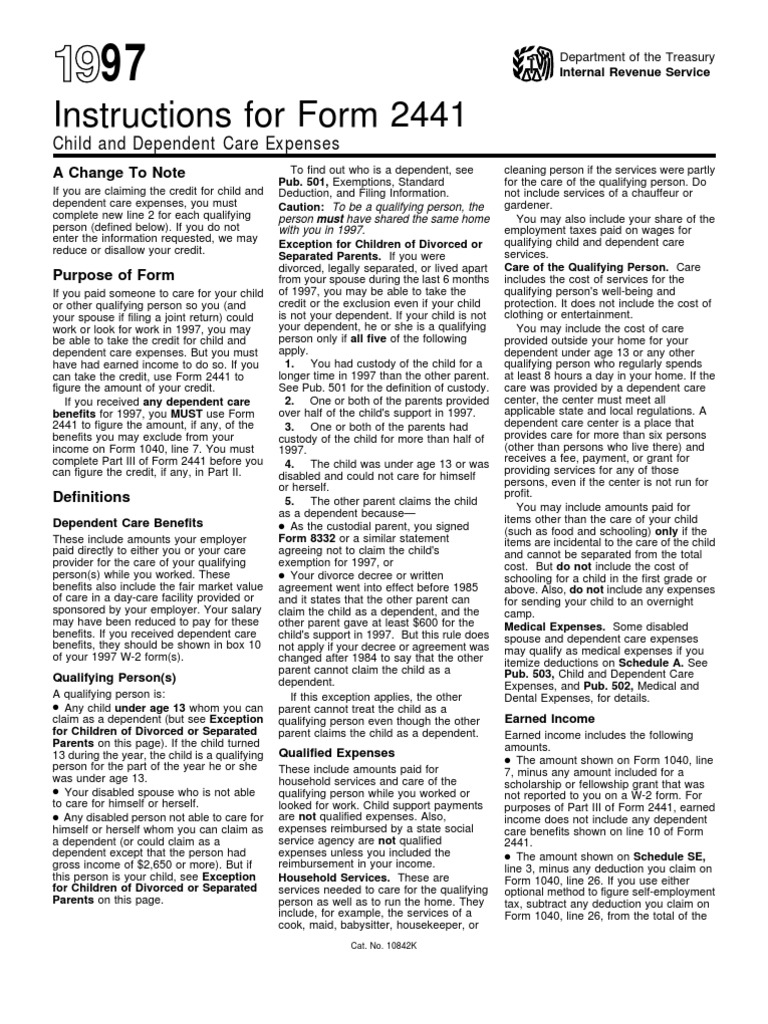 US Internal Revenue Service: I2441 - 1997 | PDF | Earned Income Tax ...
