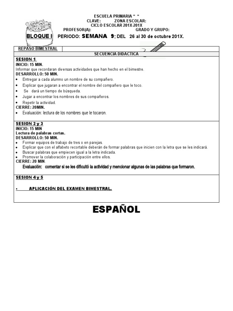 Bloque I Semana 9 Primer Grado | PDF | Evaluación | Aprendizaje