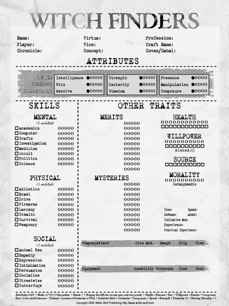 Hunter Character Sheet | PDF