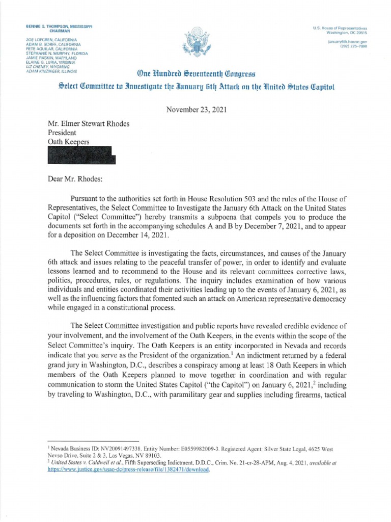 Elmer Rhodes Subpoena Letter Nov 23 | PDF
