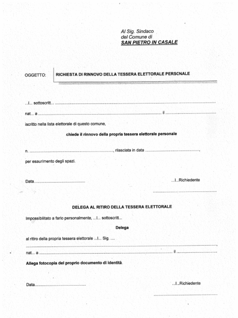 Modulo Delega Al Ritiro Della Tessera Elettorale | PDF