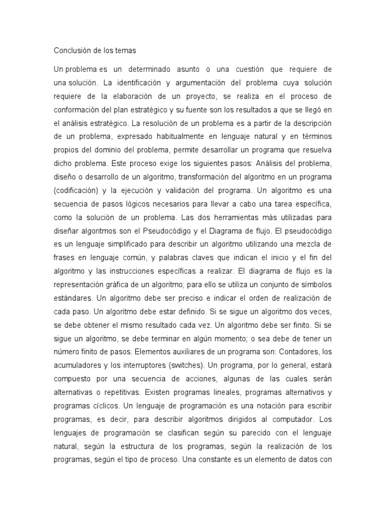 Conclusión de Los Temas | PDF | Algoritmos | Lenguaje de programación