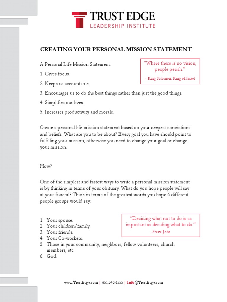 Creating Your Personal Mission Statement | PDF